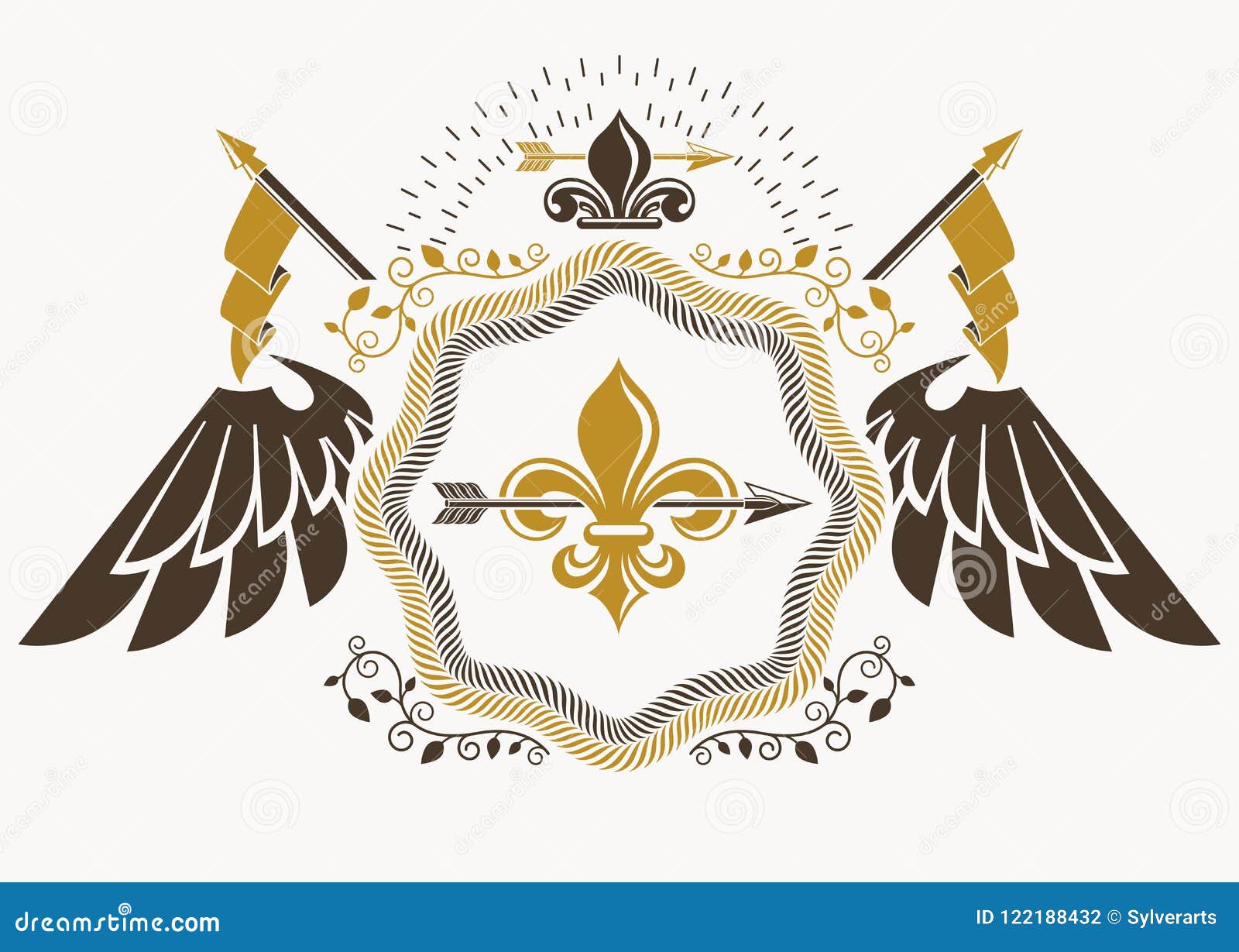 Heraldic Emblem Made Using Graphic Elements Like Bird Wings, Vector ...