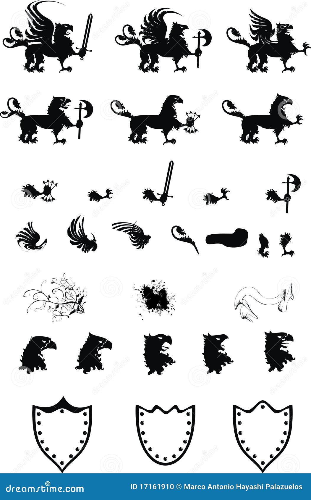 Heraldic Gryphon Coat of Arms Set Stock Vector - Illustration of ...