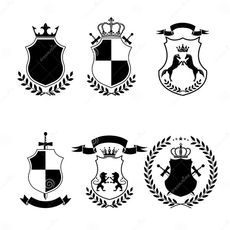 Heraldic Icons With Shields Vector Illustration Stock Vector