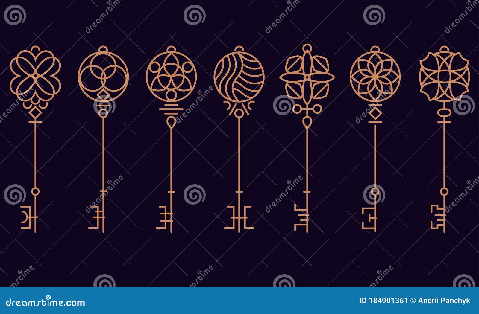 Heraldic Keys Set with Decorative Elements in Retro Style. Stock Vector ...