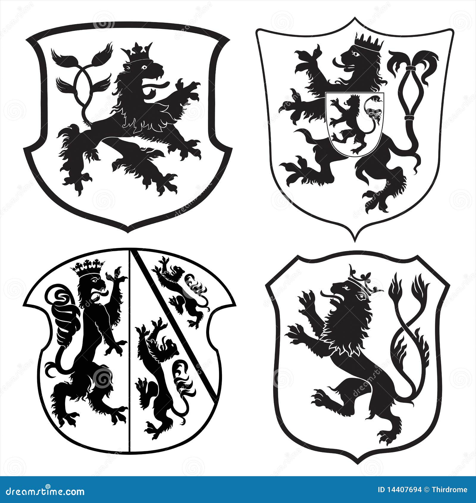 Heraldic Lions & Shields Silhouettes Stock Vector - Illustration of ...