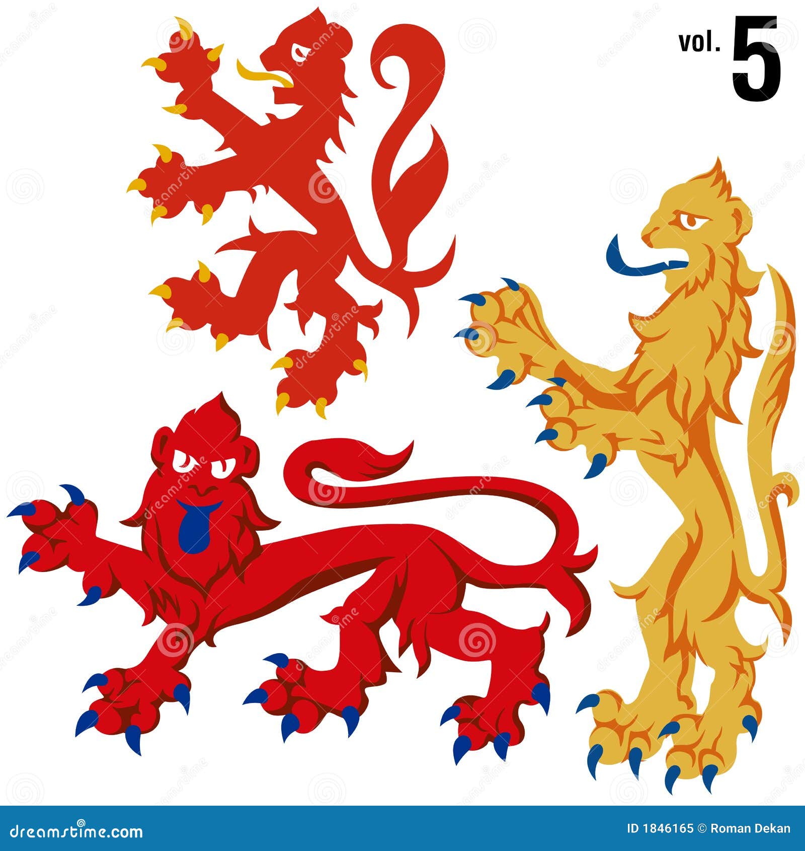 Heraldic Lions & Shields Silhouettes Vector Illustration ...