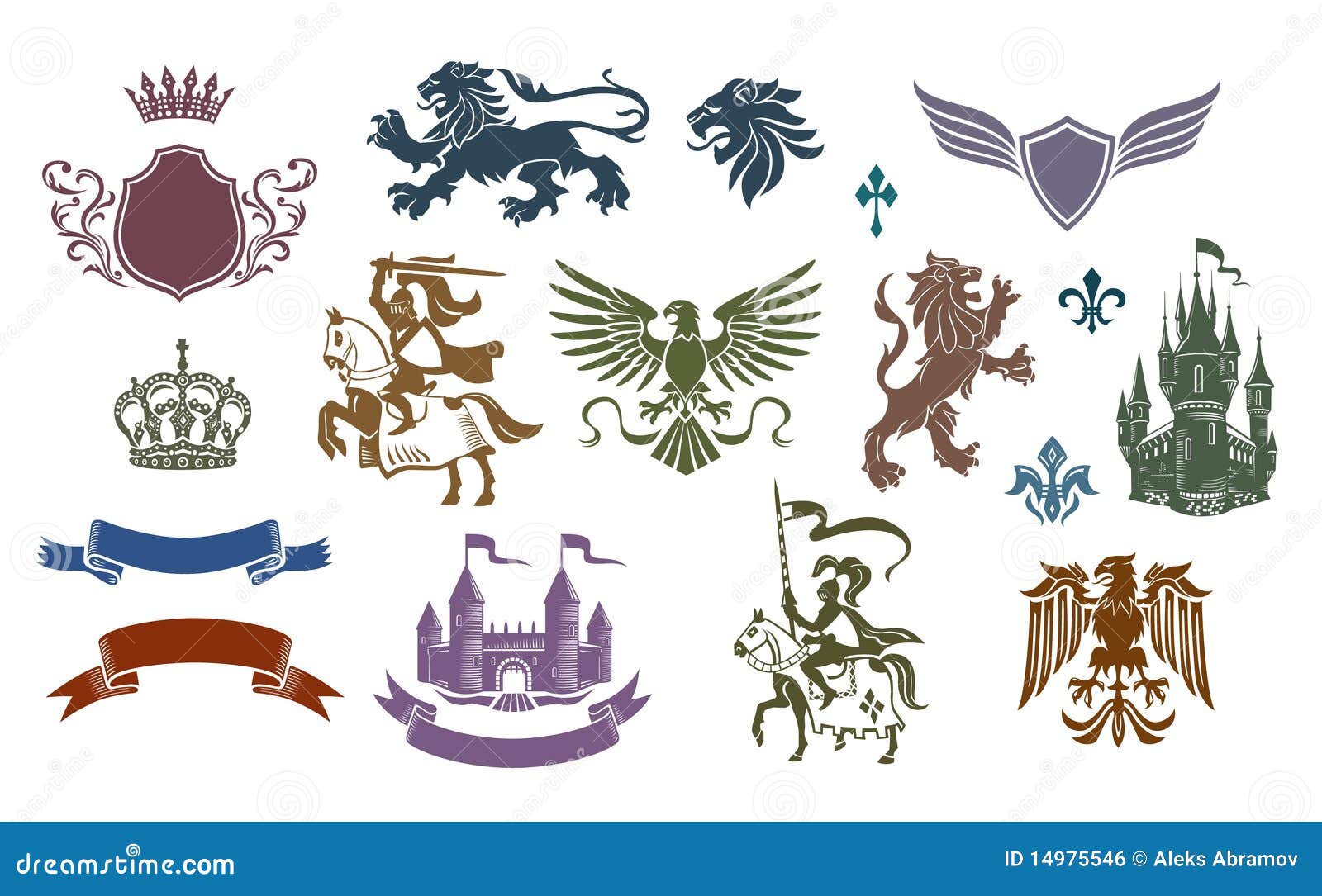 Heraldic Medieval Emblems Set Stock Vector - Illustration of sketch ...