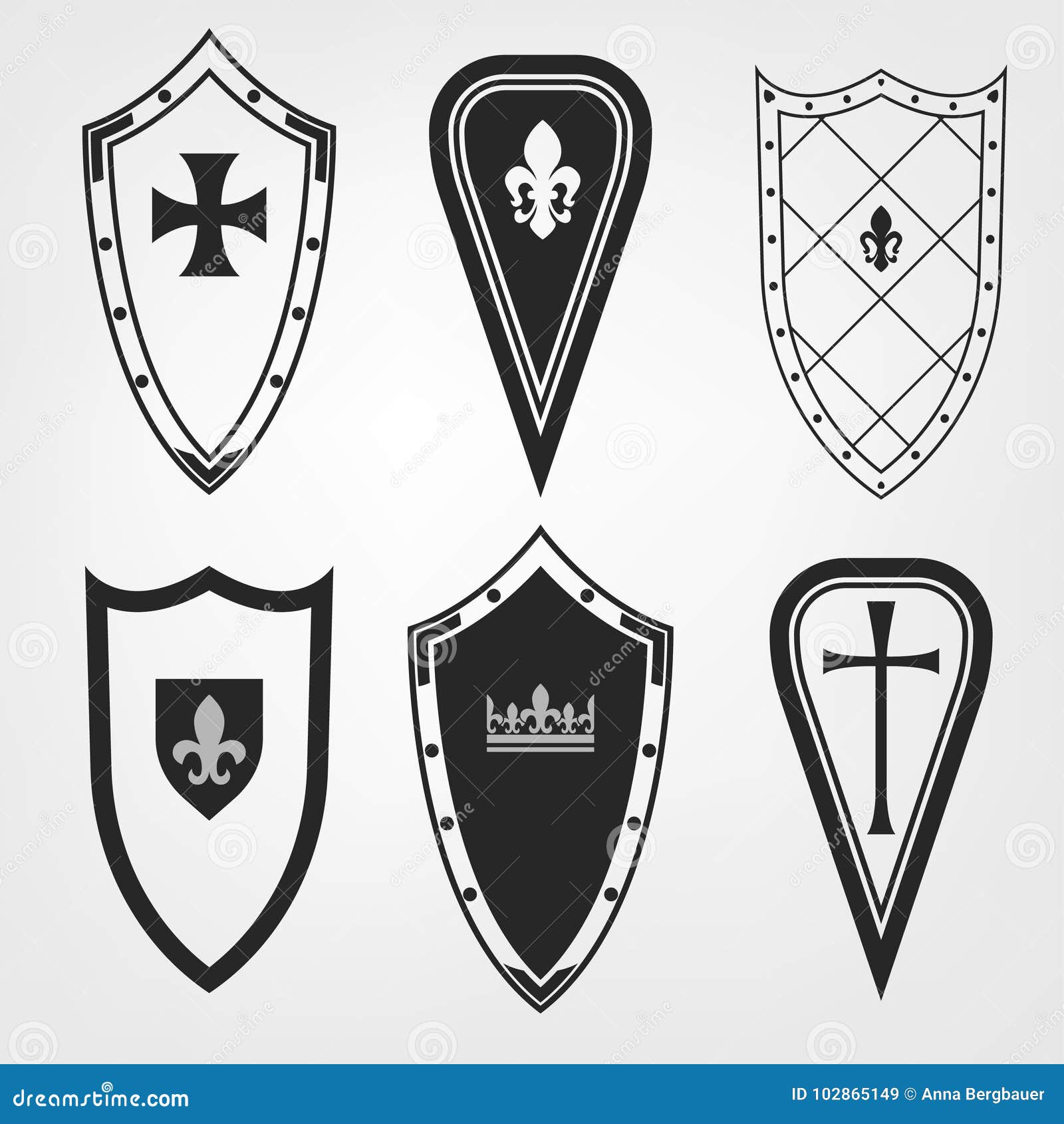 Medieval Shield Set stock vector. Illustration of armour - 102865149