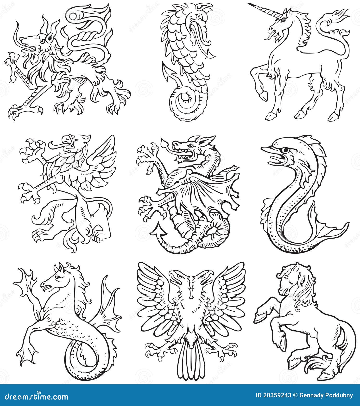 Heraldic monsters vol I stock vector. Illustration of vector - 20359243