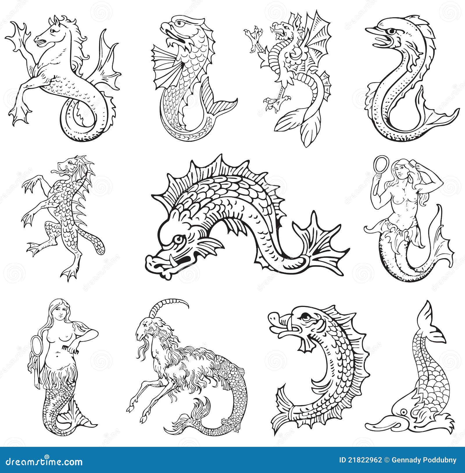 Heraldic monsters vol VI stock vector. Illustration of hippocampus ...