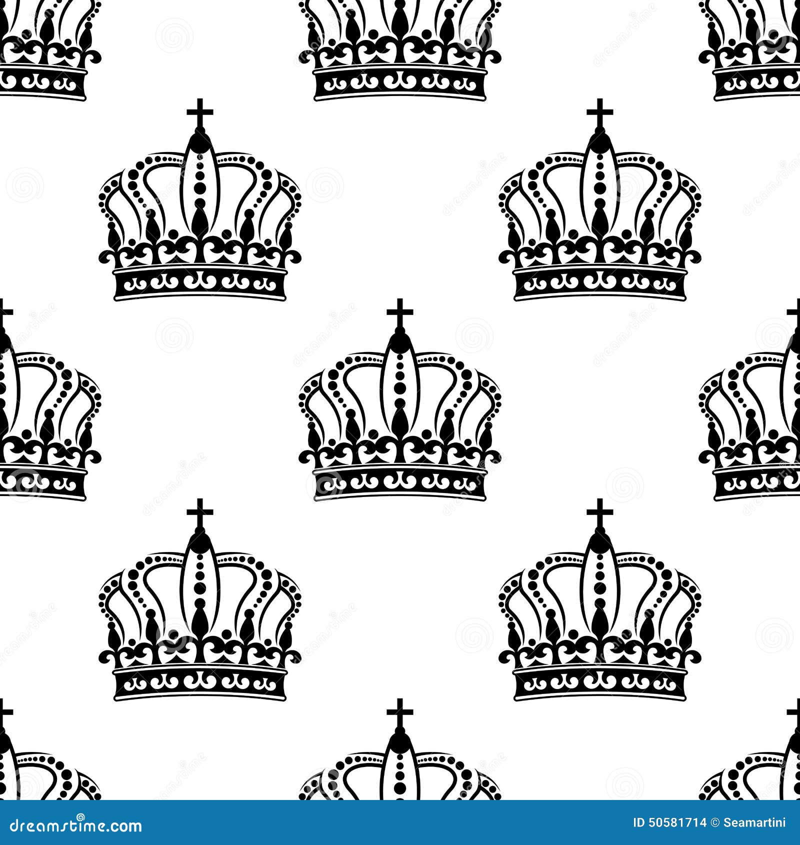 Heraldic Seamless Pattern with Black Royal Crowns Stock Vector ...