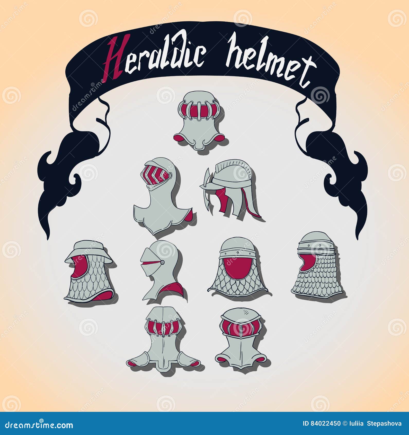 Heraldic Set of helmet stock illustration. Illustration of placard ...