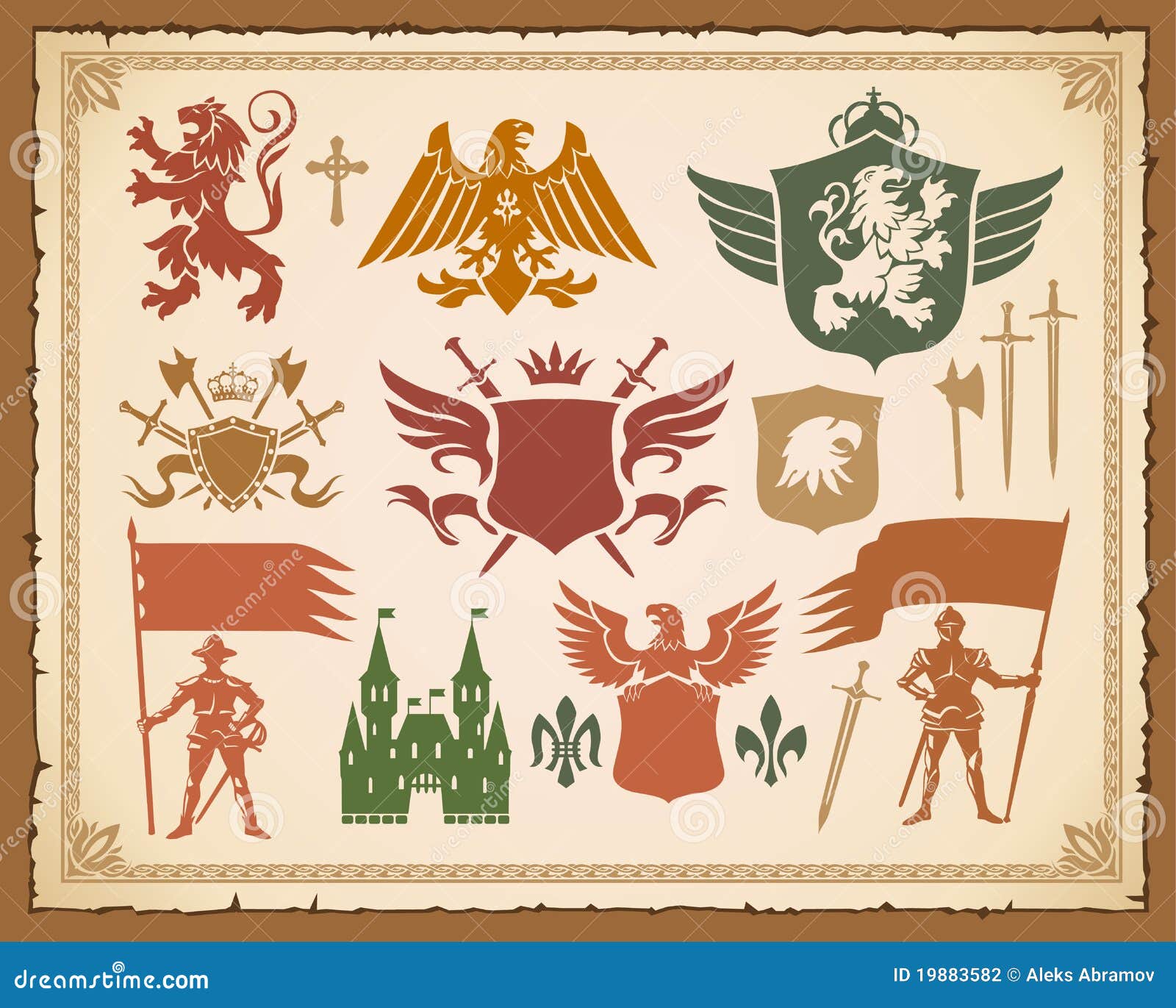 Knights Symbols Medieval Weapons Heraldic Knighthood Elements Vector ...