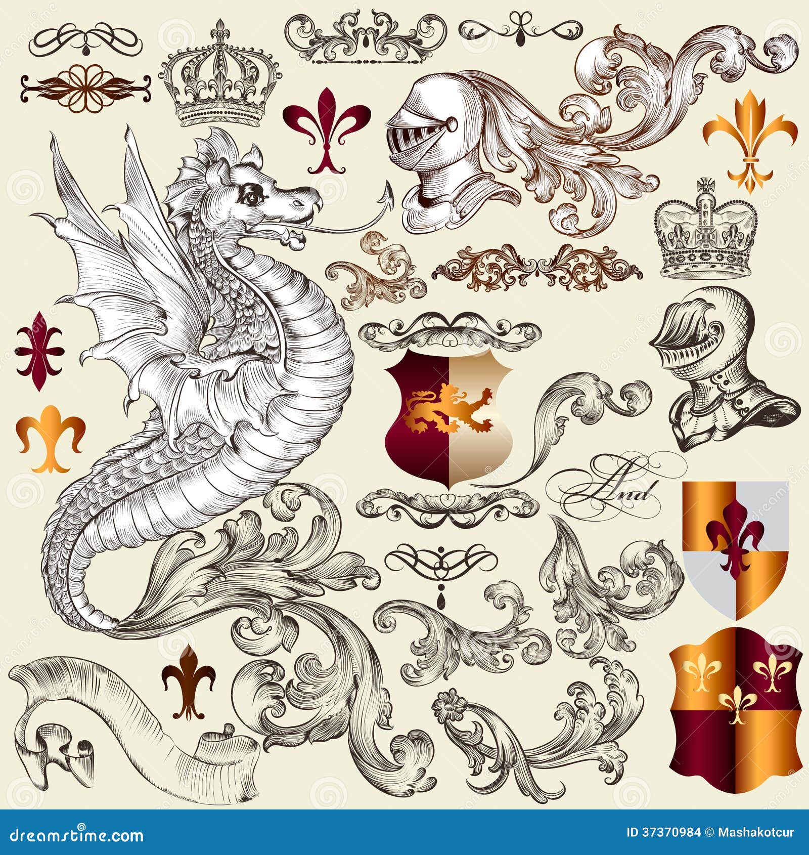 Heraldic Set of Vector Elements in Vintage Style Stock Vector ...