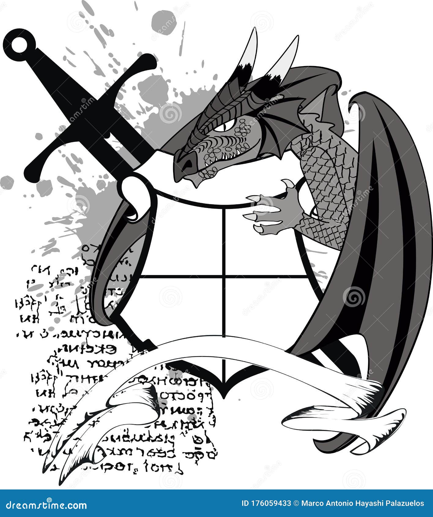 Heraldic Shield Coat of Arms Crest Dragon Stock Vector - Illustration ...