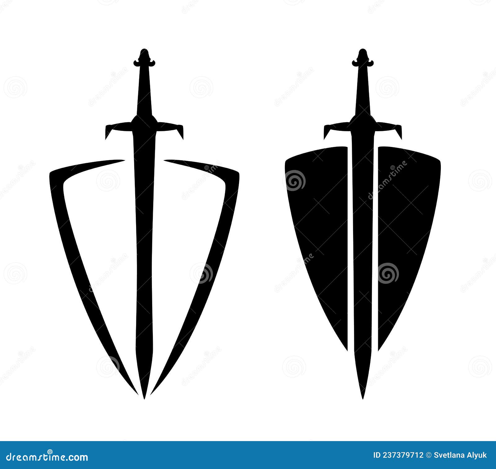 Heraldic Shield with Knight Sword Black and White Vector Design Set ...