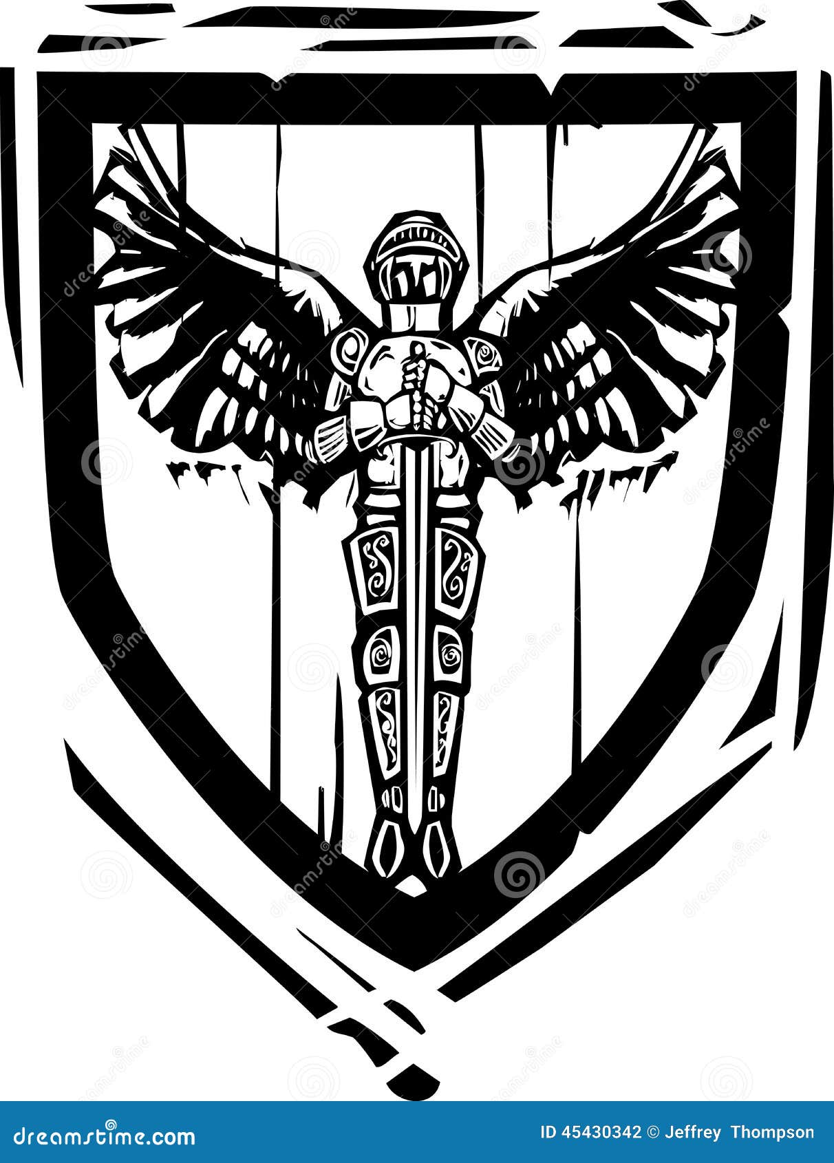 Winged Knight Helmet With Crossed Swords. Design Element For Poster ...