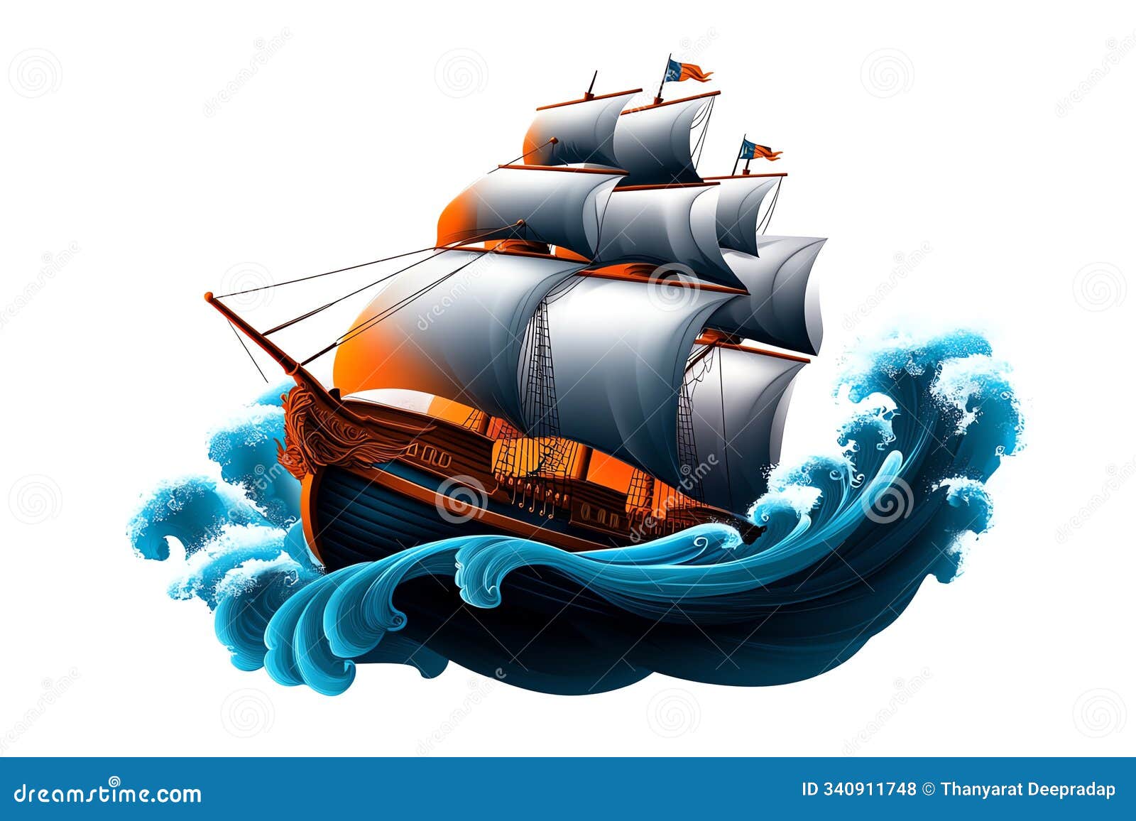 Heraldic Ship, Full Sails, Waves Beneath Represents Exploration and ...