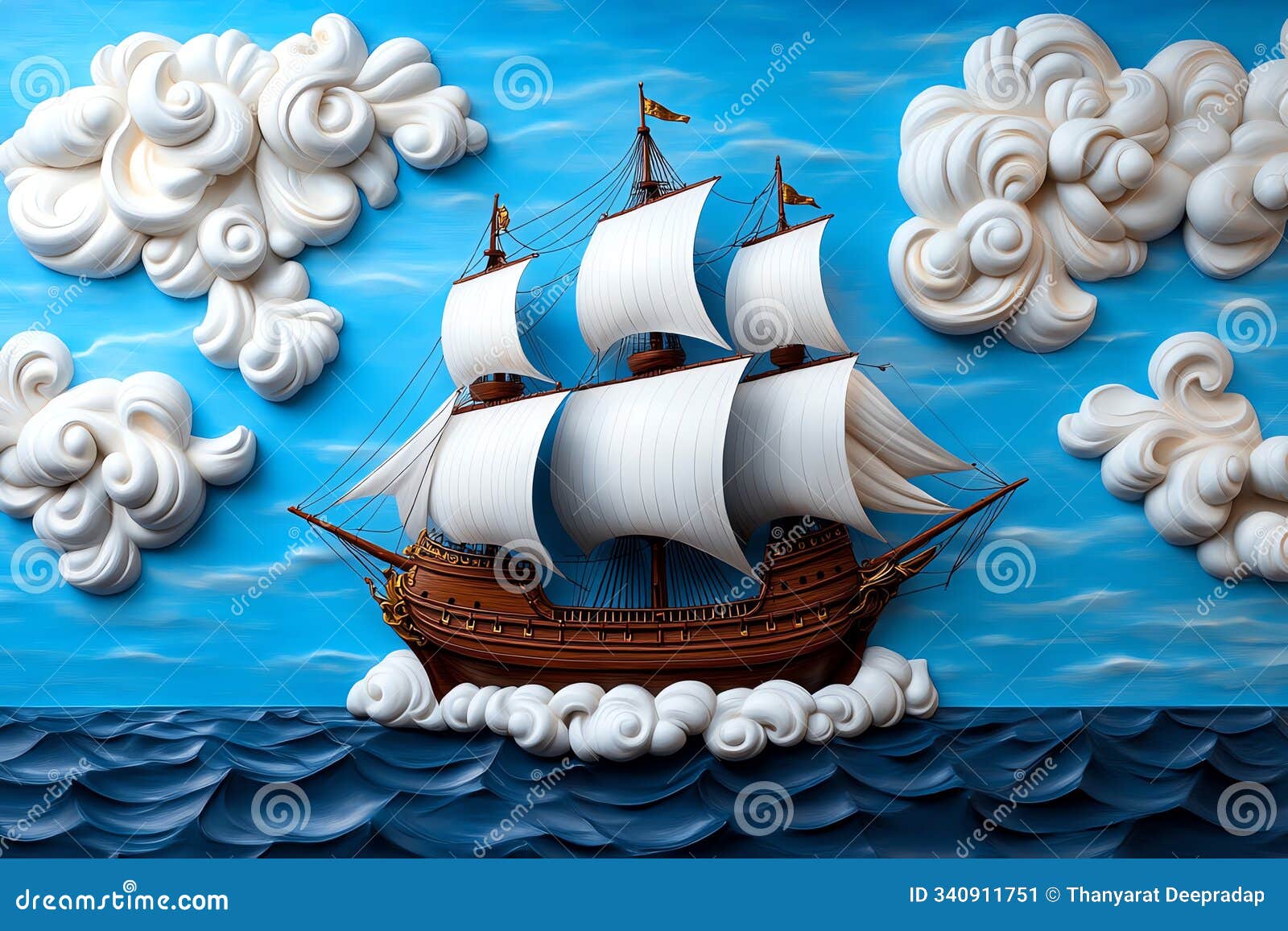Heraldic Ship, Full Sails, Waves Beneath Represents Exploration and ...