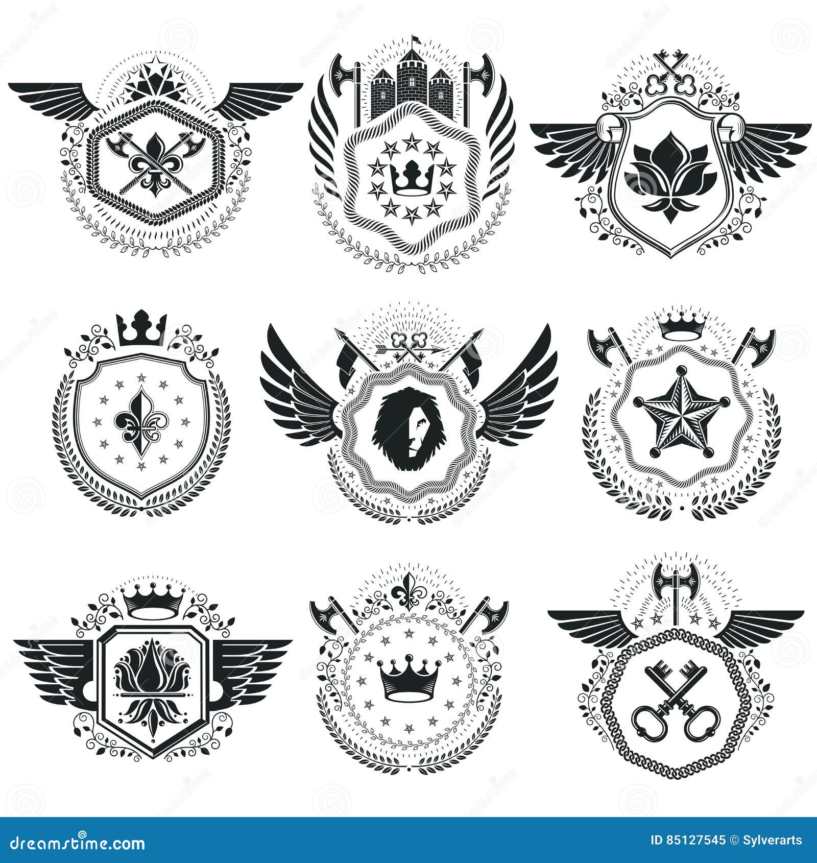 Heraldic Signs Vector Vintage Elements. Collection of Symbols in Stock ...