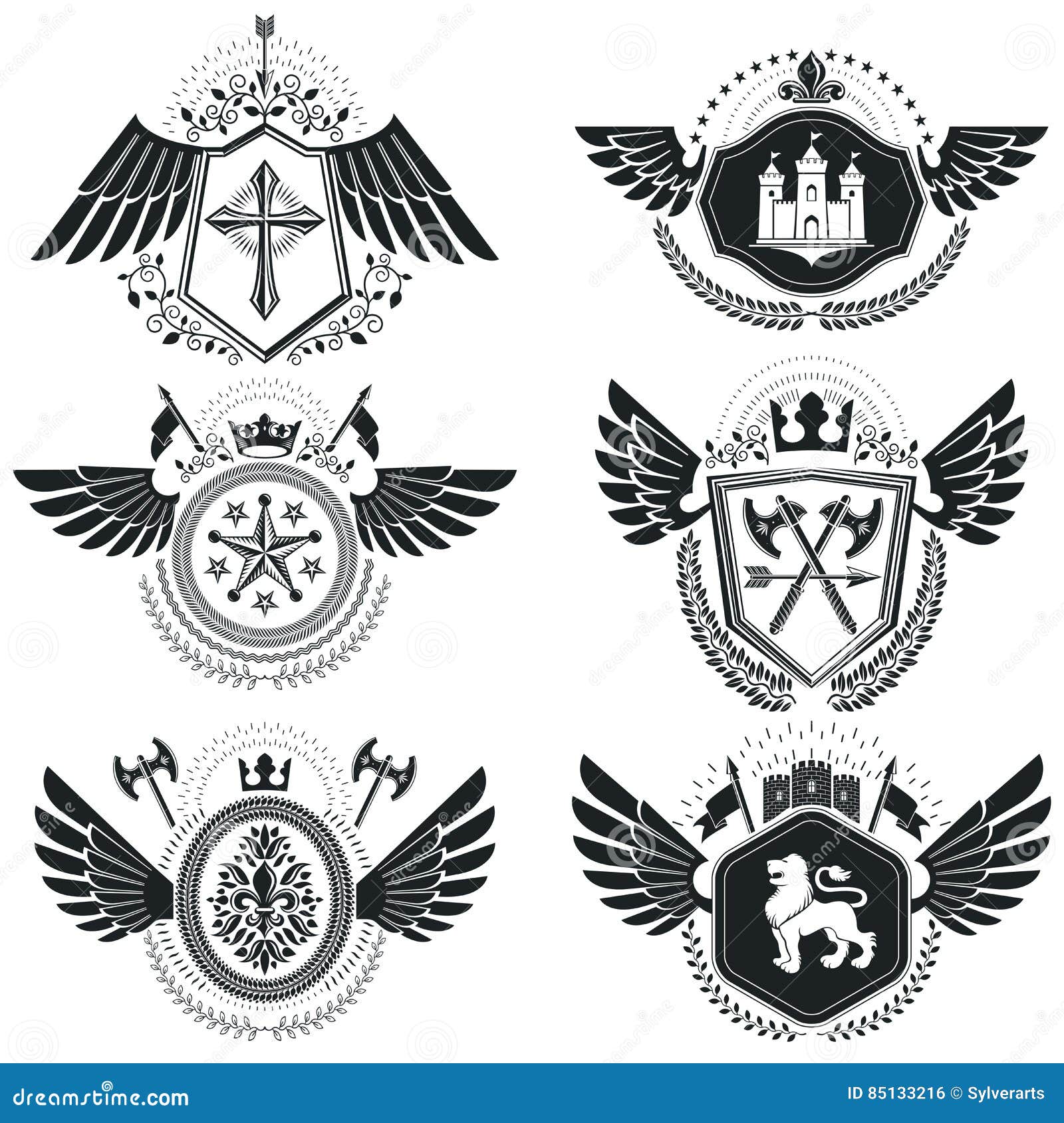 Heraldic Signs Vector Vintage Elements. Collection of Symbols in Stock ...