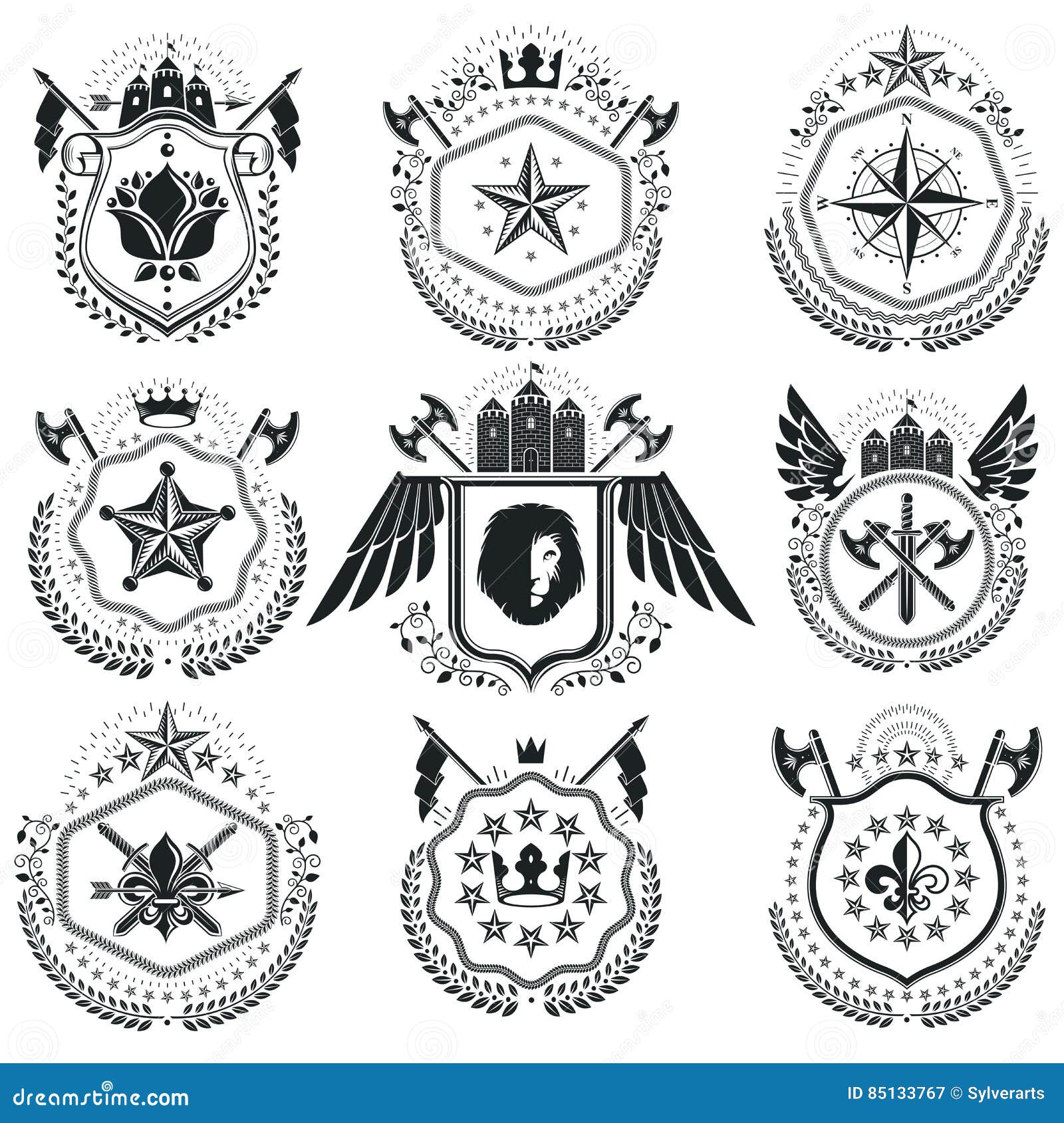 Heraldic Signs Vector Vintage Elements. Collection of Symbols in Stock ...