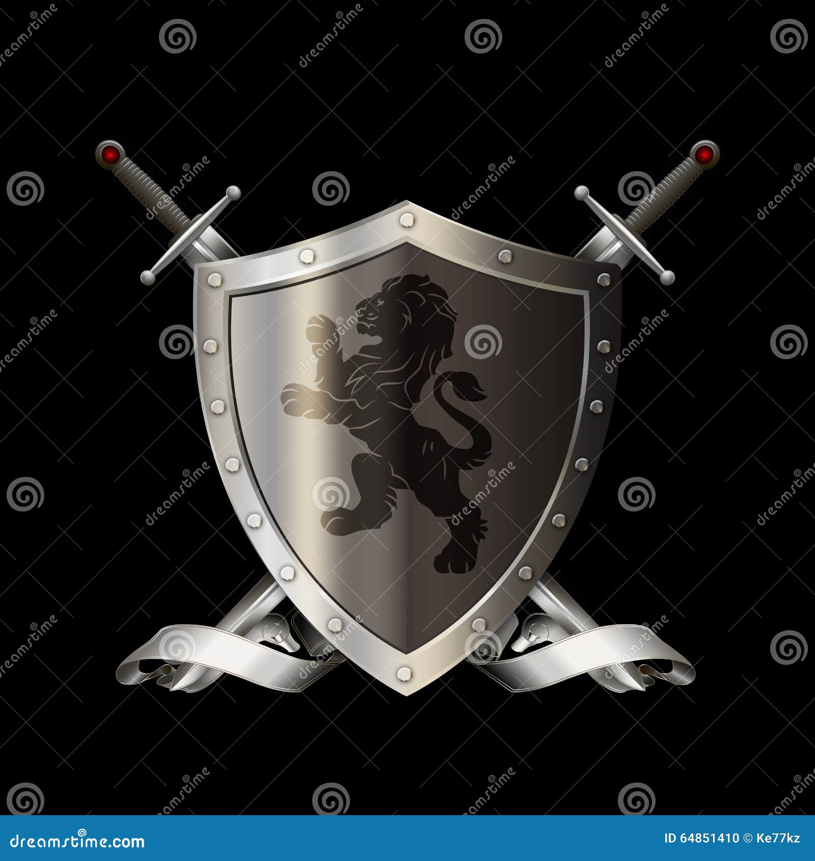Heraldic Silver Shield with Swords and Ribbon. Stock Illustration ...