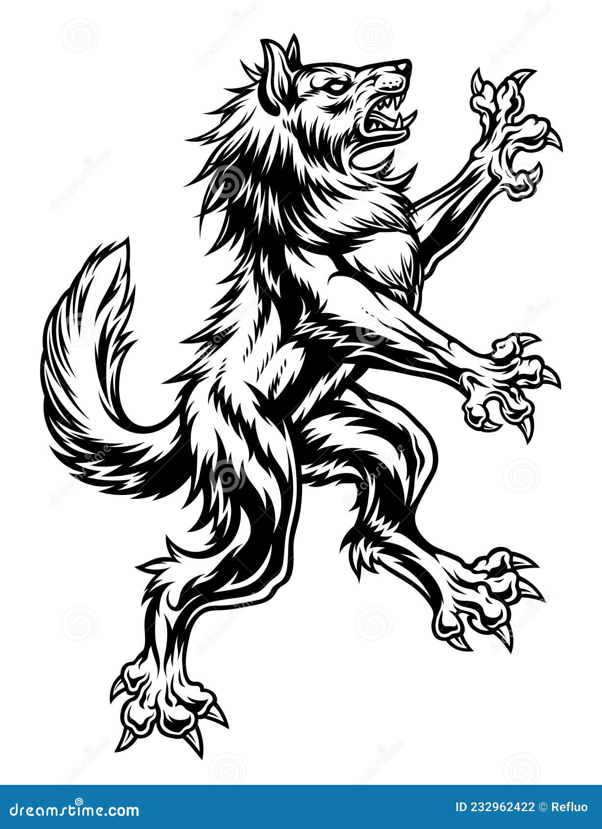 Wolf Or Dog In Rampant Heraldic Coat Of Arms Pose Cartoon Vector ...