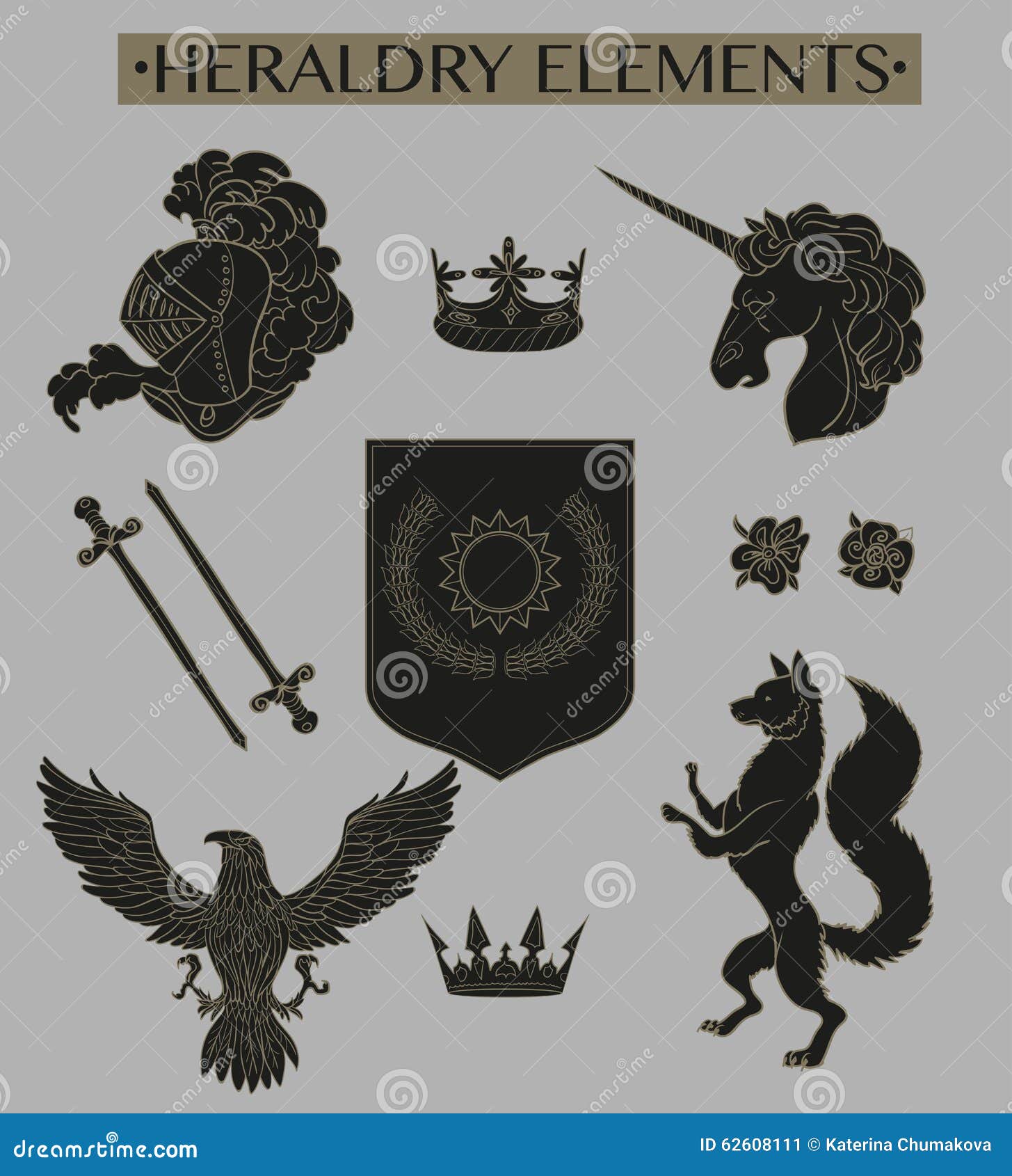 Heraldry Elements Isolated on Grey Backdrop Stock Vector - Illustration ...