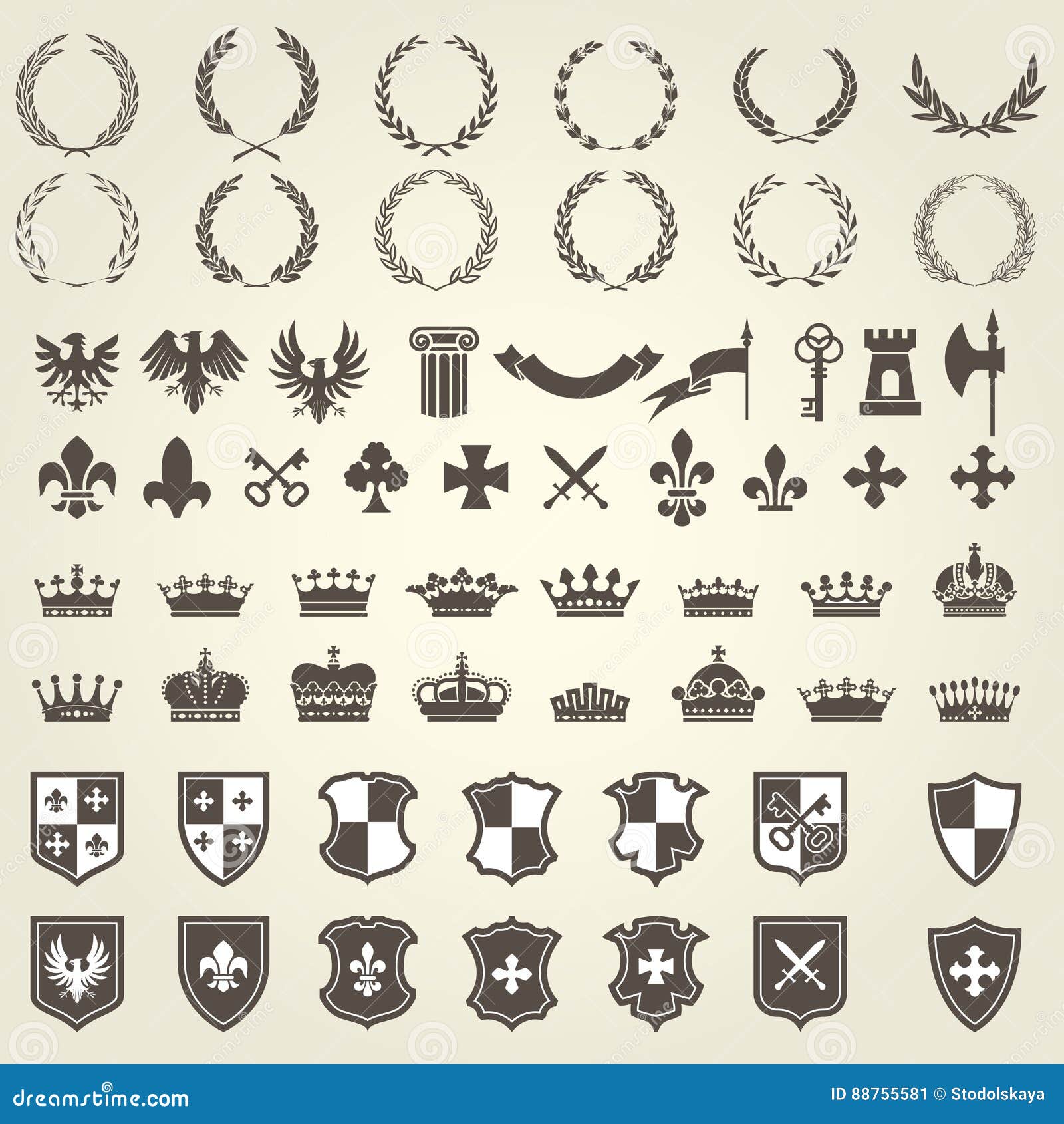 Heraldry Kit of Knight Blazons and Coat of Arms Elements Stock Vector ...