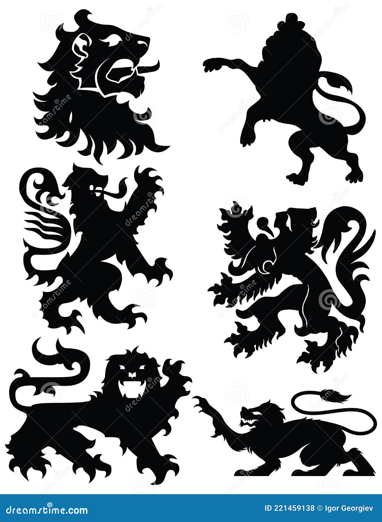 Heraldry Lions Vector Illustration Set Poster Template | CartoonDealer ...