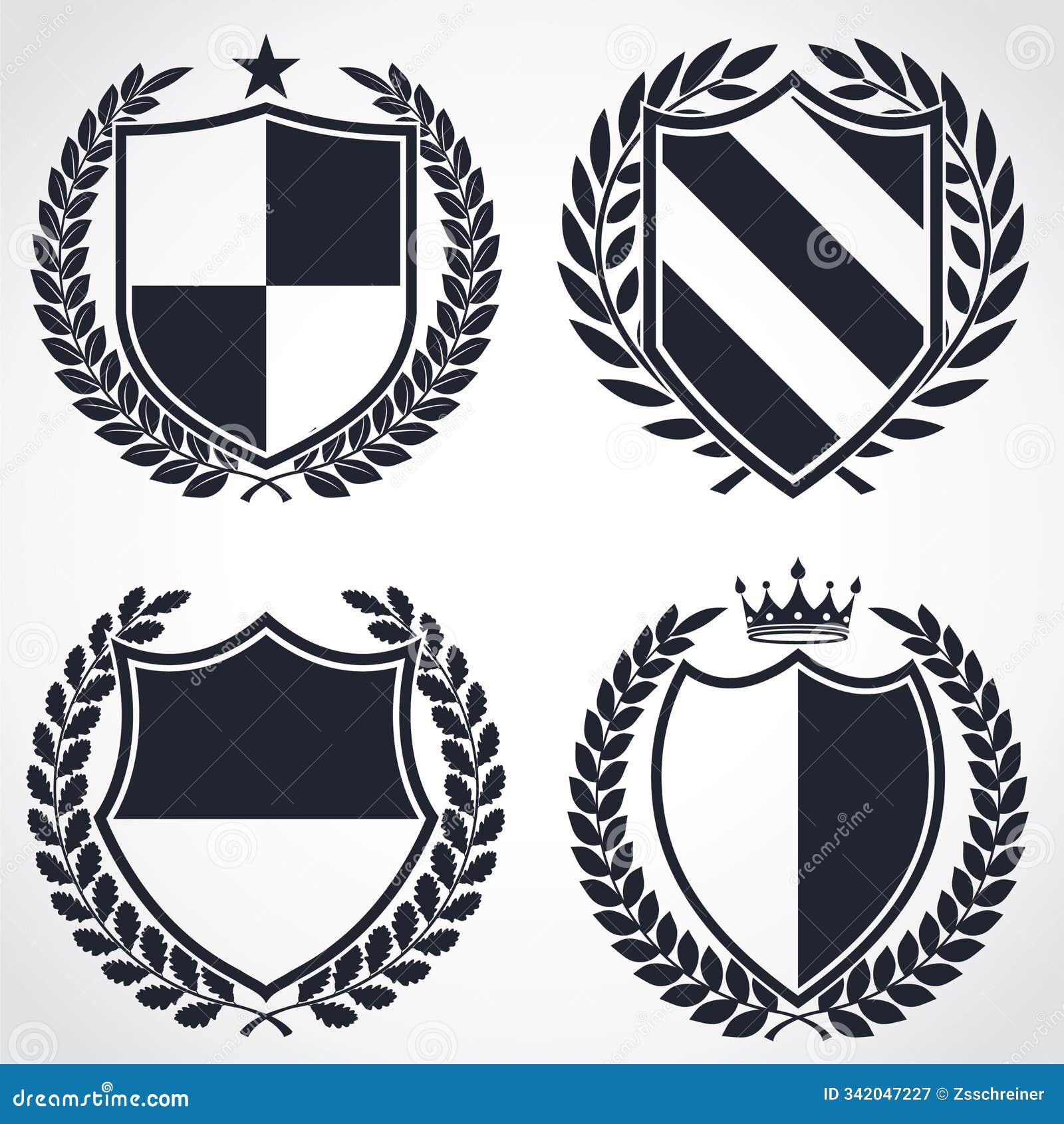Heraldry Shield Black White Logo Set Stock Illustration - Illustration ...