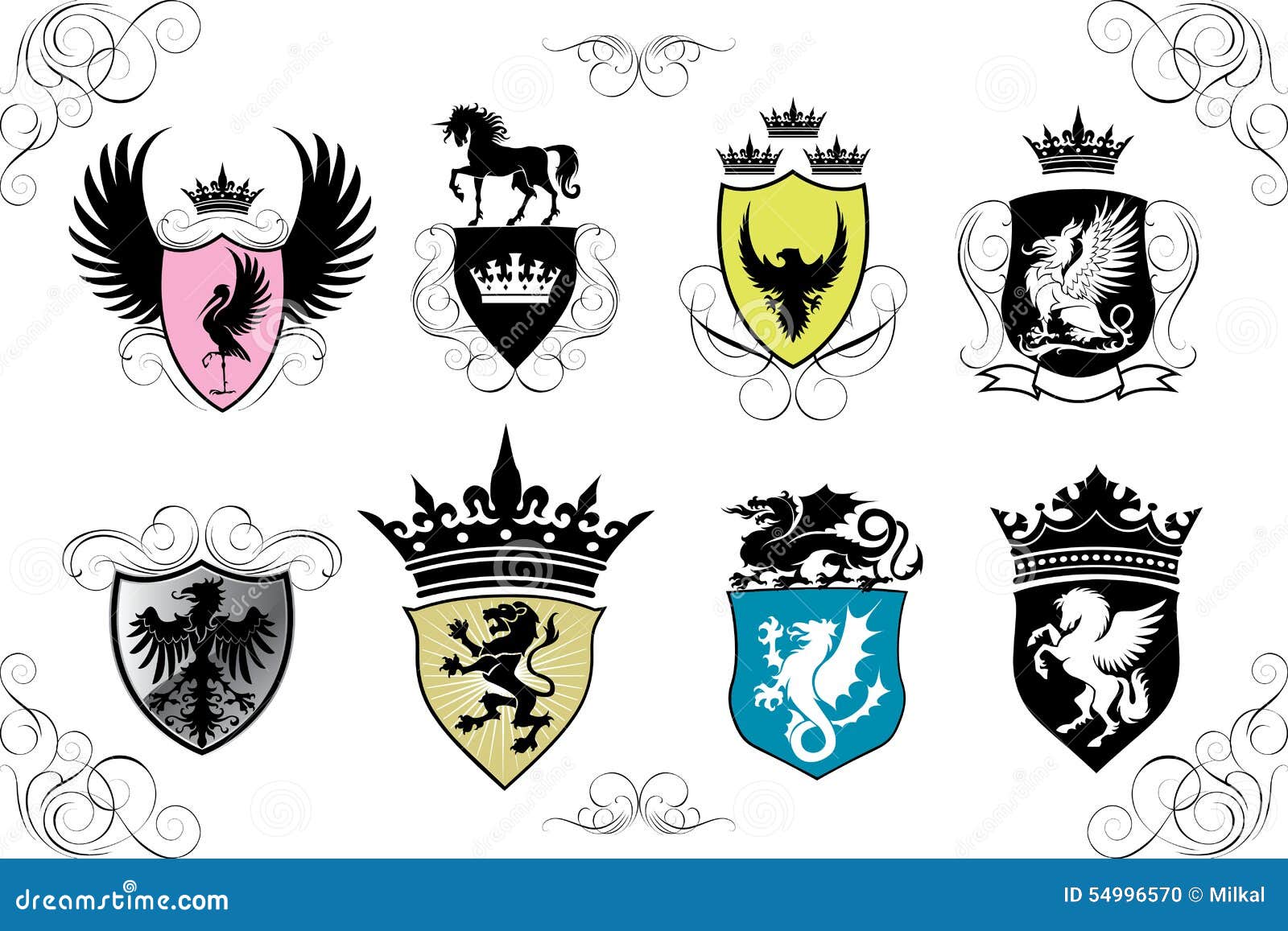 Heraldry shields stock vector. Illustration of bird, crown - 54996570