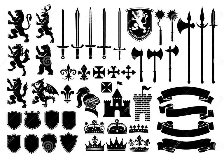 Heraldry Silhouette Mega Set Stock Vector - Illustration of heraldry ...