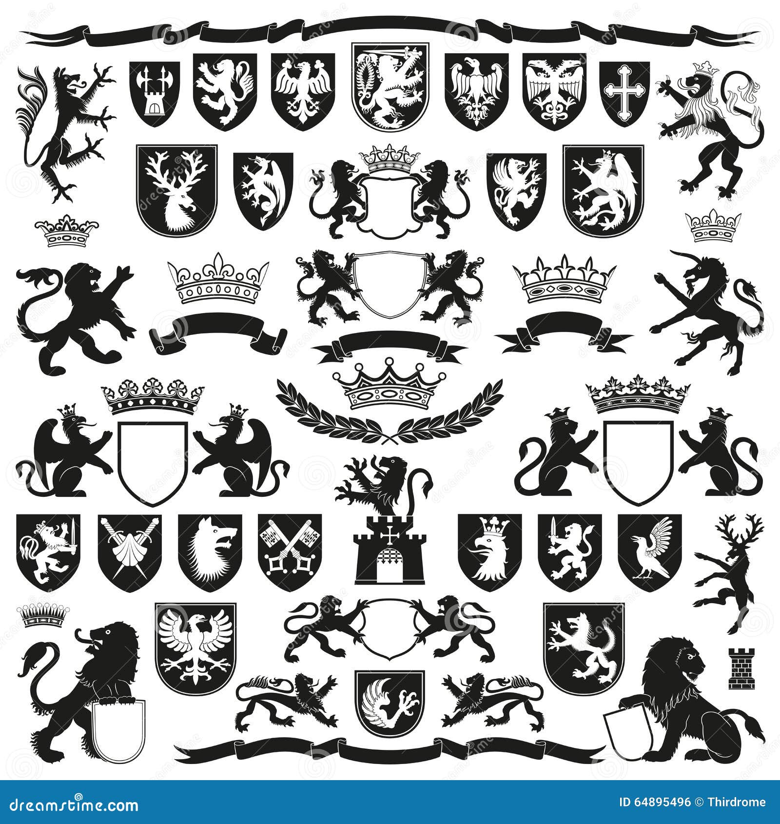 HERALDRY Symbols and Decorative Elements Stock Vector - Illustration of ...