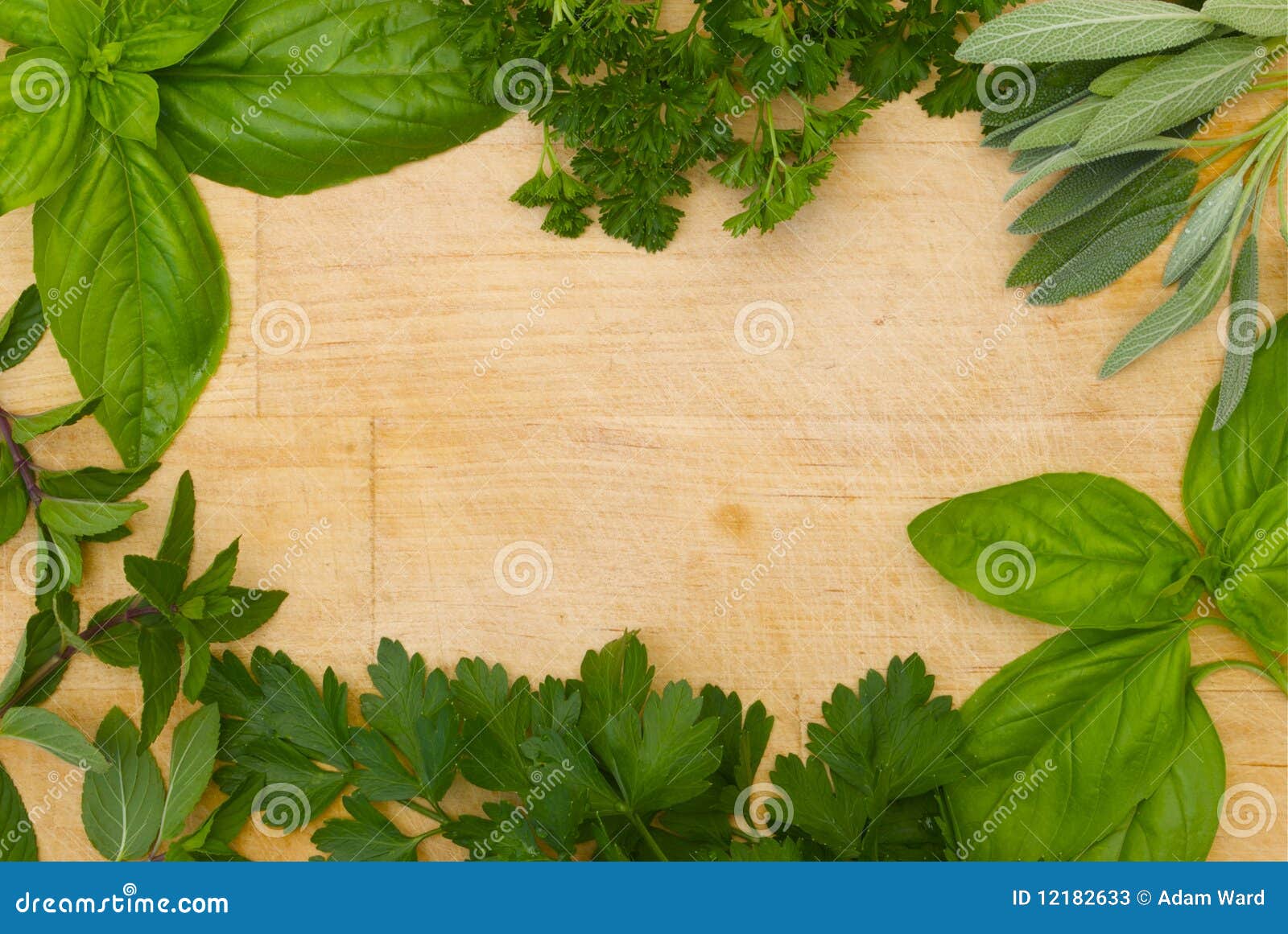 Herb Border on Wooden Background Stock Image - Image of nature ...