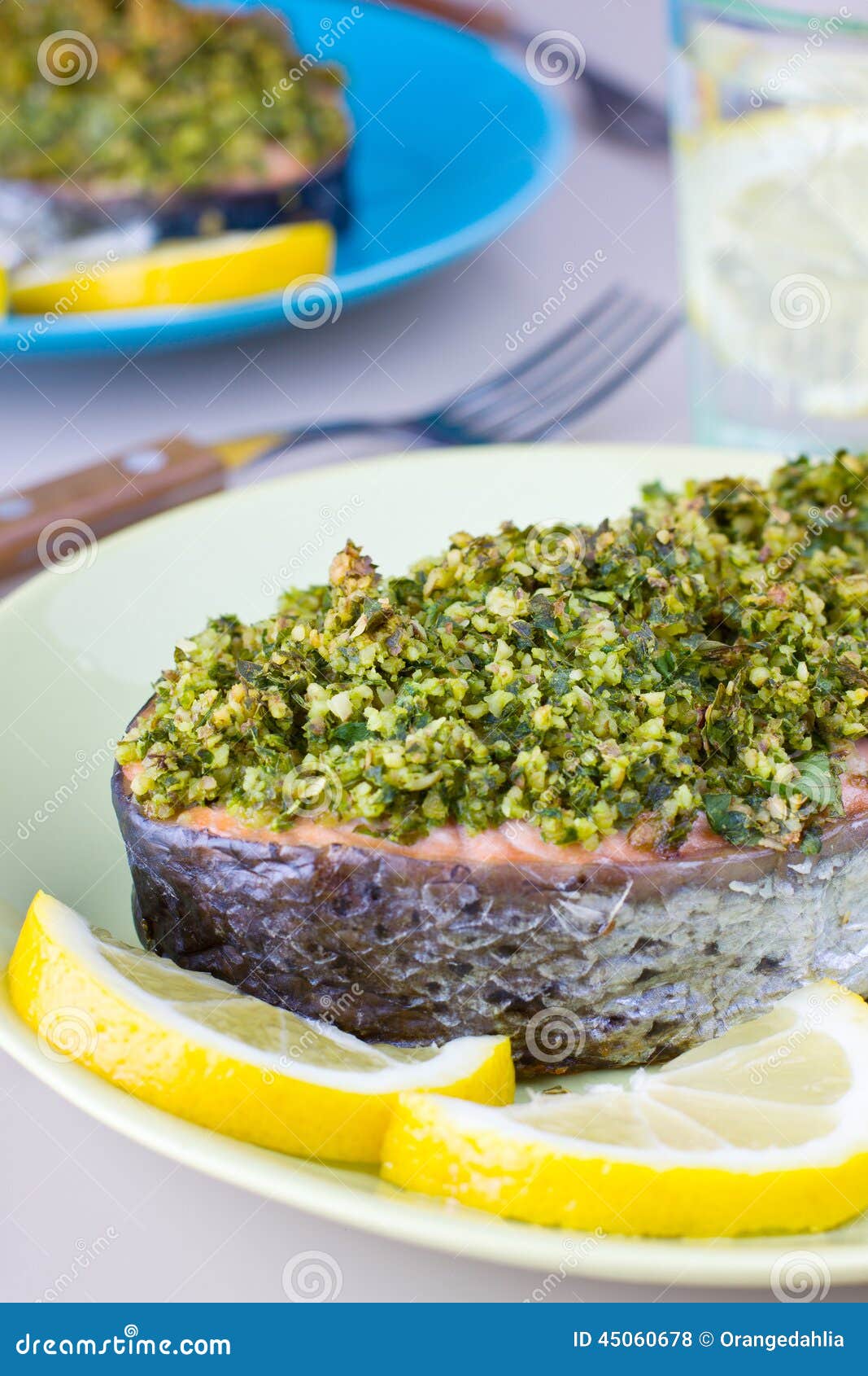 Herb crusted fish stock photo. Image of food, lemon, meal - 45060678
