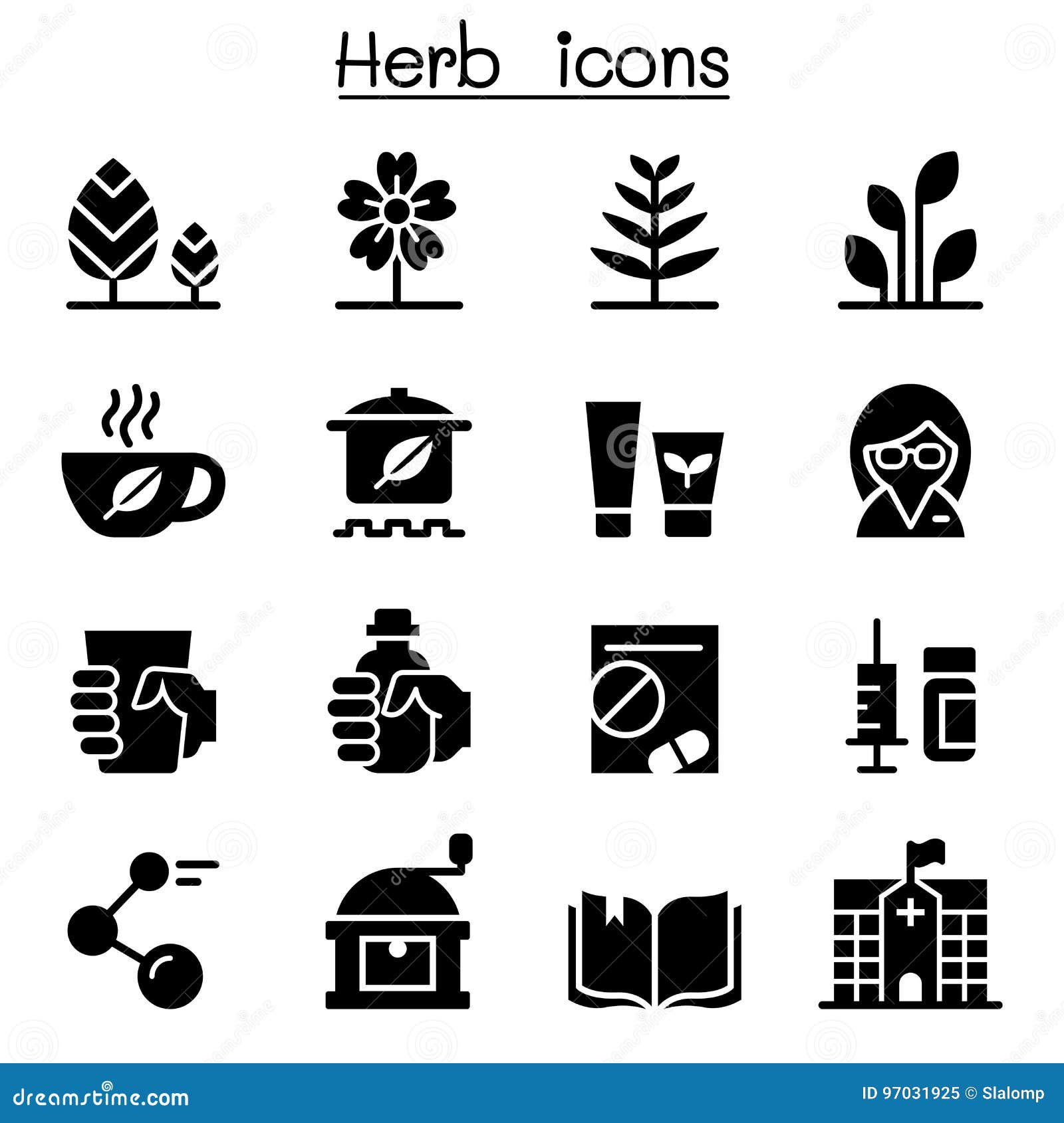 Herb icons stock vector. Illustration of logo, boil, center - 97031925