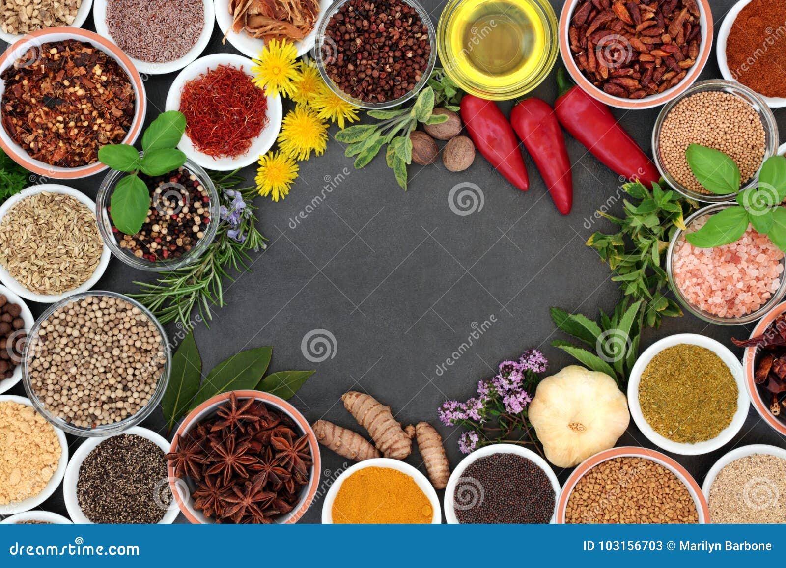 Herb and Spice Background Border Stock Image - Image of leaf, herbs ...