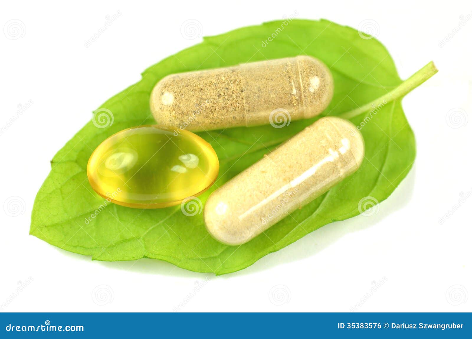 Herbal Capsules and Fish Oil Capsule on Mint Leaf Stock Photo - Image ...