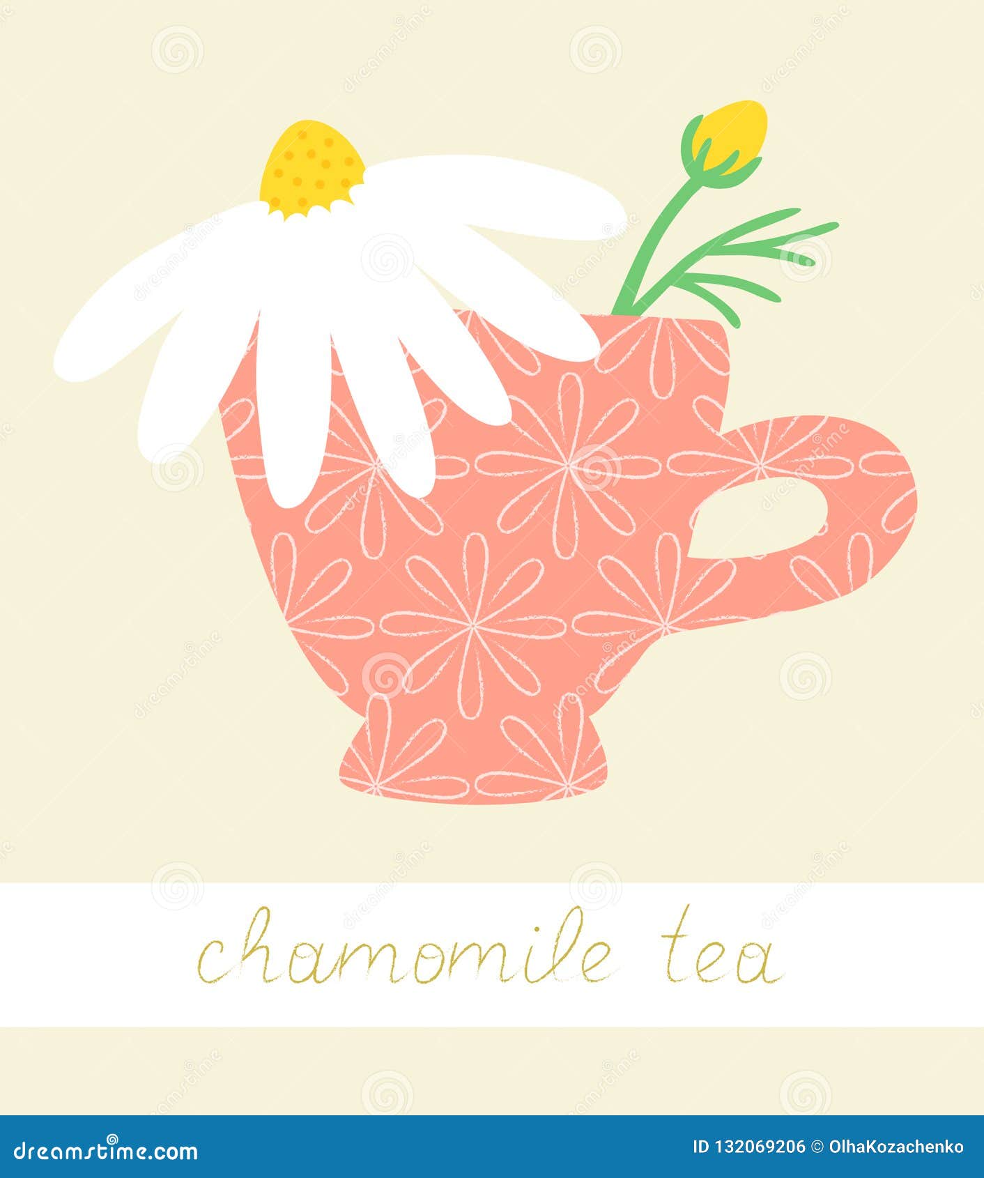 Herbal Chamomile Tea Vector Hand Drawn Stock Illustration ...