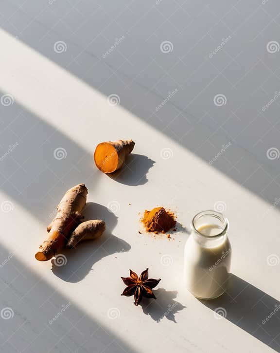 Herbal Potion Ingredients for a Turmeric Moon Milk Elixir. Stock Photo ...