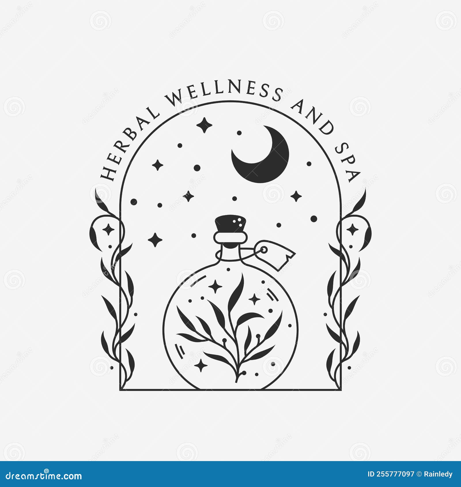 Herbal Potion Logo. Magic Boho Emblem with Bottle and Moon Stock Vector ...