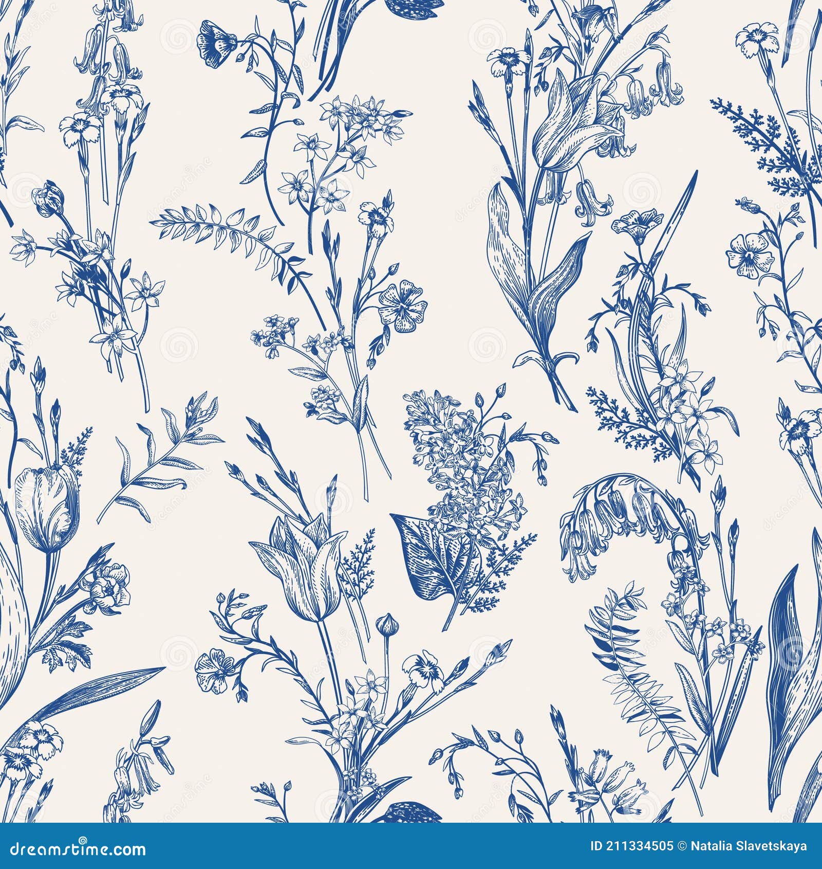 Herbal Seamless Pattern. Blue Stock Vector - Illustration of natural ...