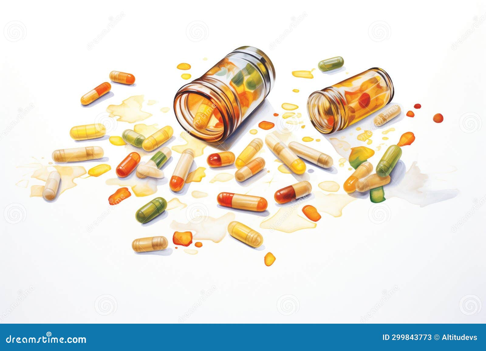 Herbal Supplement Capsules Fallen from a Tipped Over Bottle on a White ...