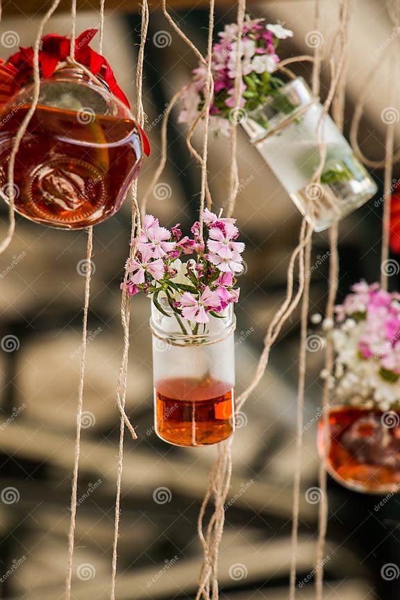 Herbal Tea Bottles Hanging on Strings Stock Image - Image of leaf ...