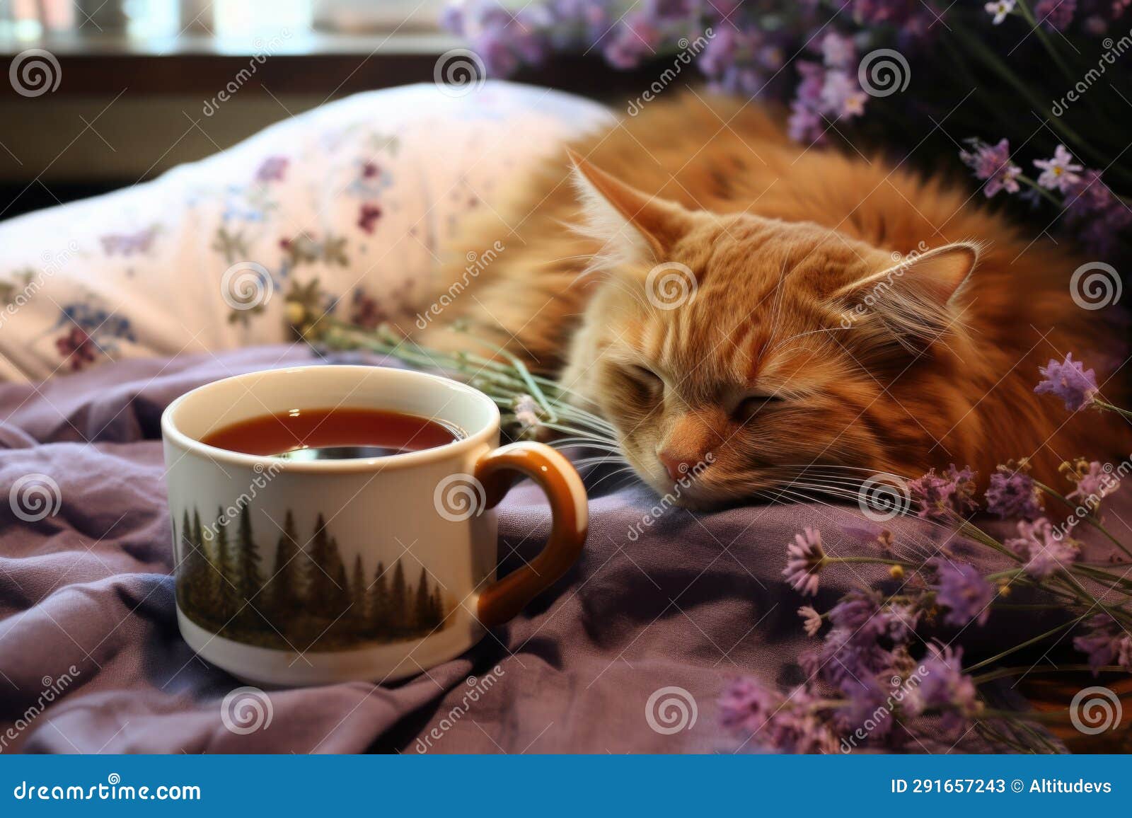 Herbal Tea in a Cup Next To a Slumbering Cat Stock Image - Image of ...