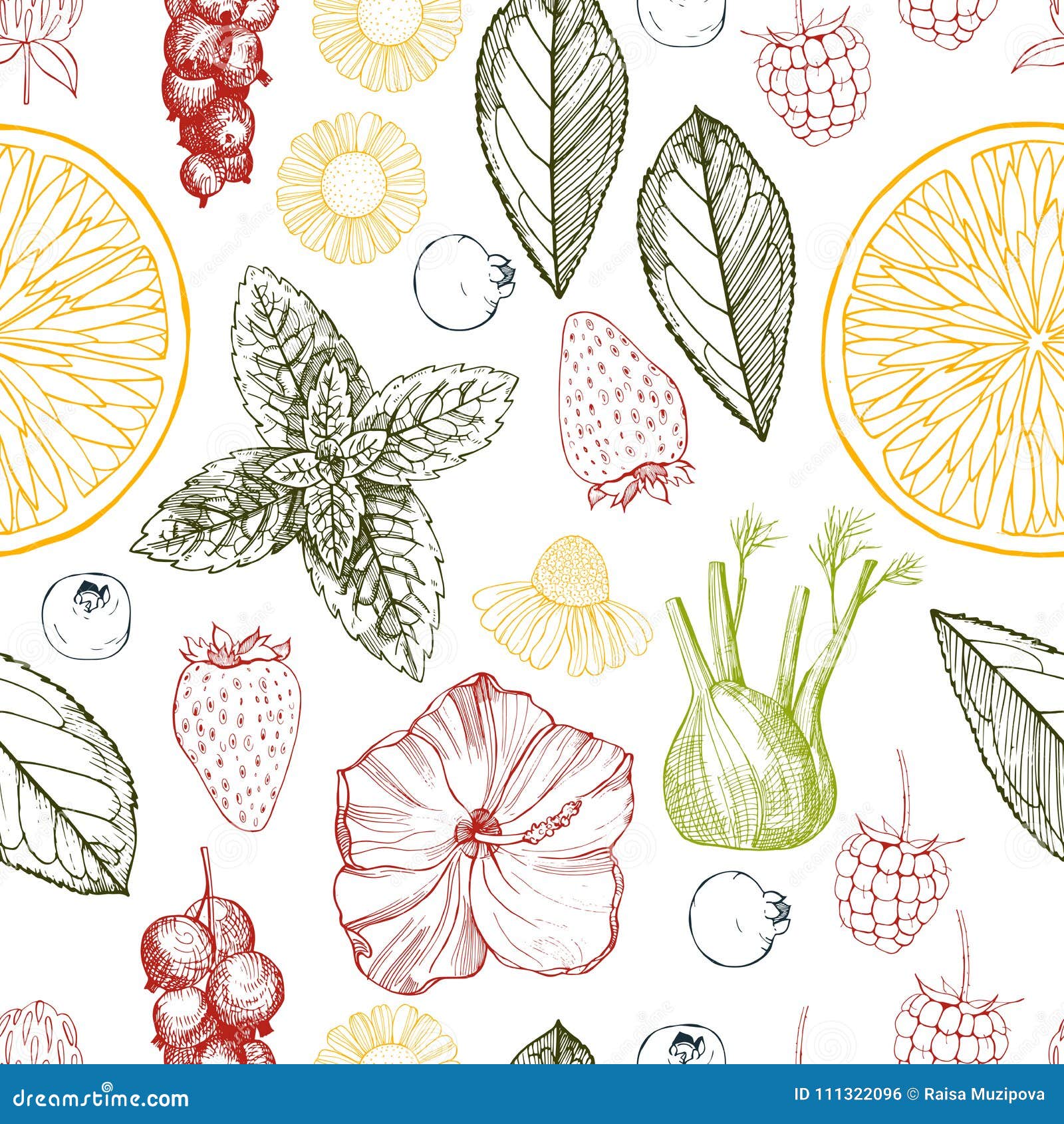 Herbal Tea. Vector Seamless Pattern Stock Vector - Illustration of ...