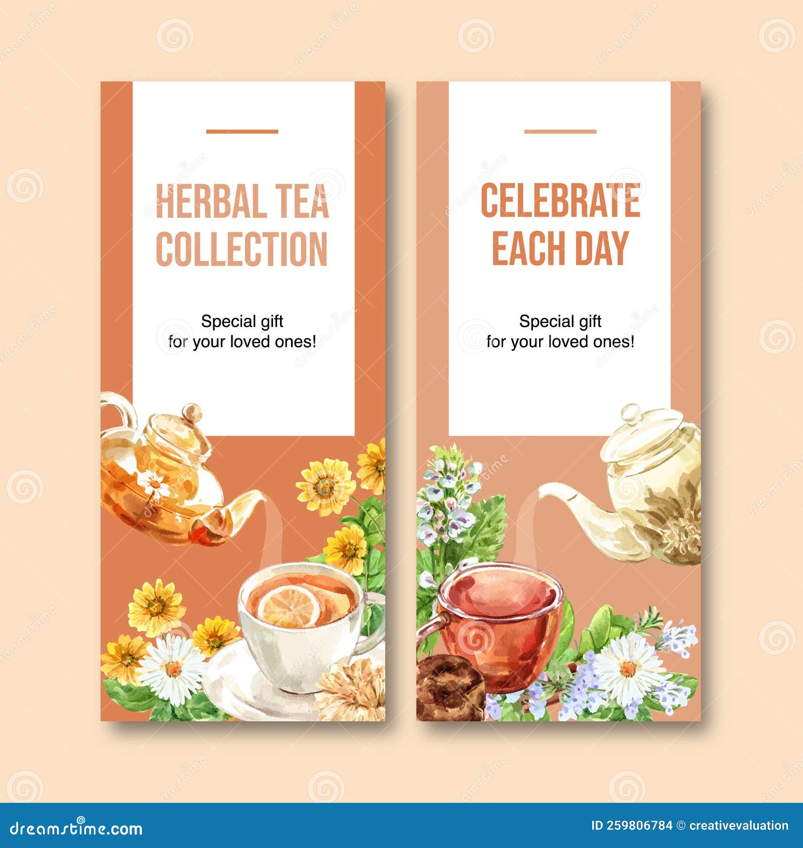 Herbal Tea Flyer Design with Chamomile, Peppermint Watercolor ...