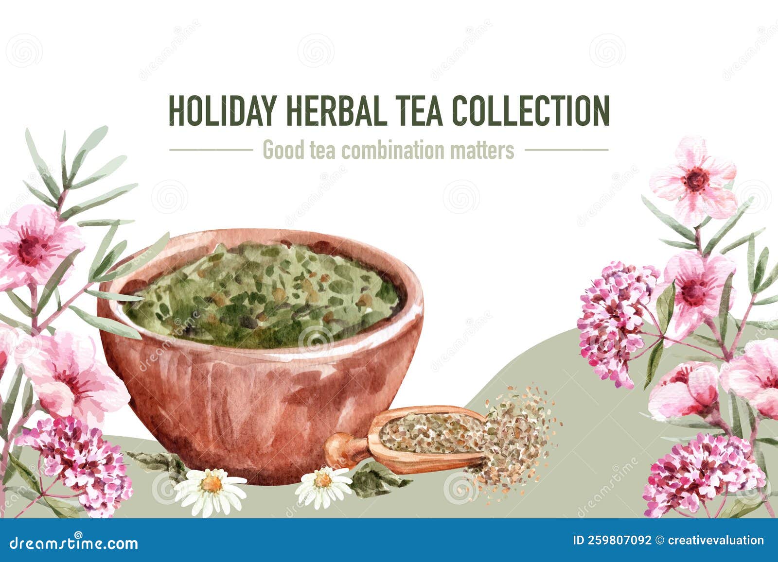Herbal Tea Frame Design with Bloom, Hibiscus, Hydrangea, Leaf ...