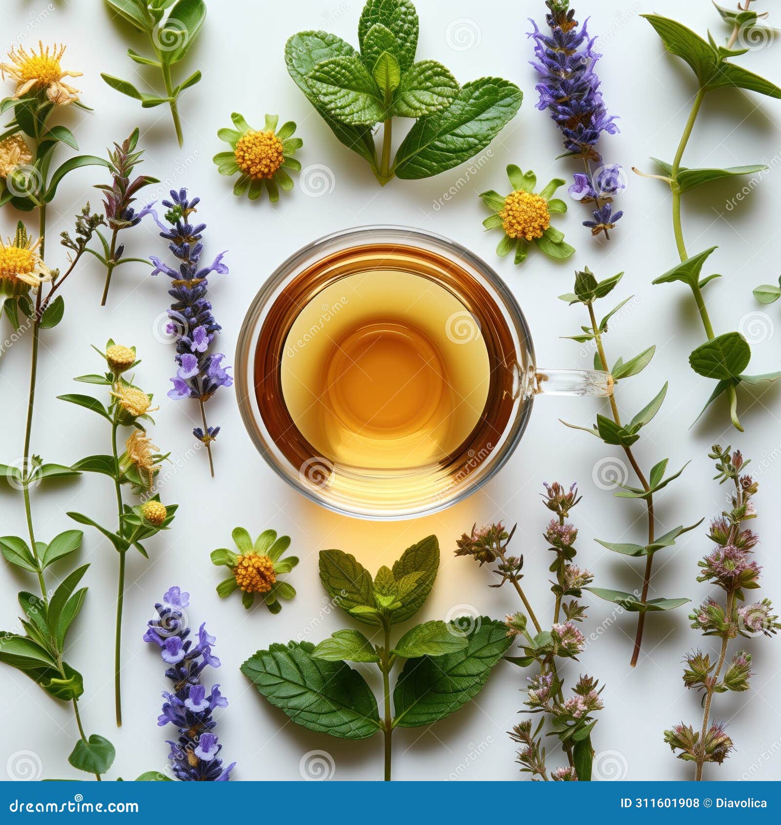 Herbal Tea in Glass Cup Top View Stock Illustration - Illustration of ...