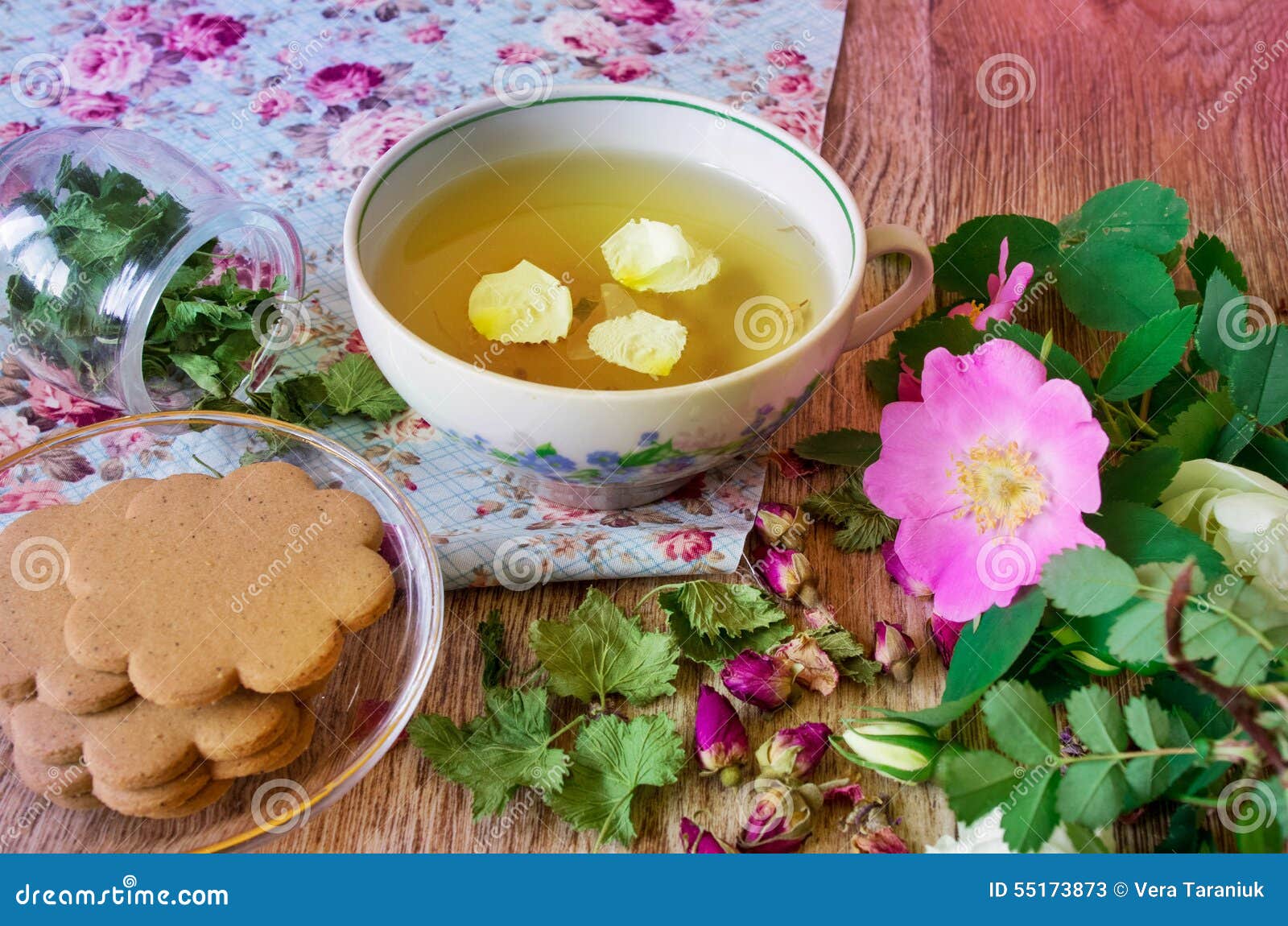 Herbal tea with roses stock image. Image of dish, cookies - 55173873