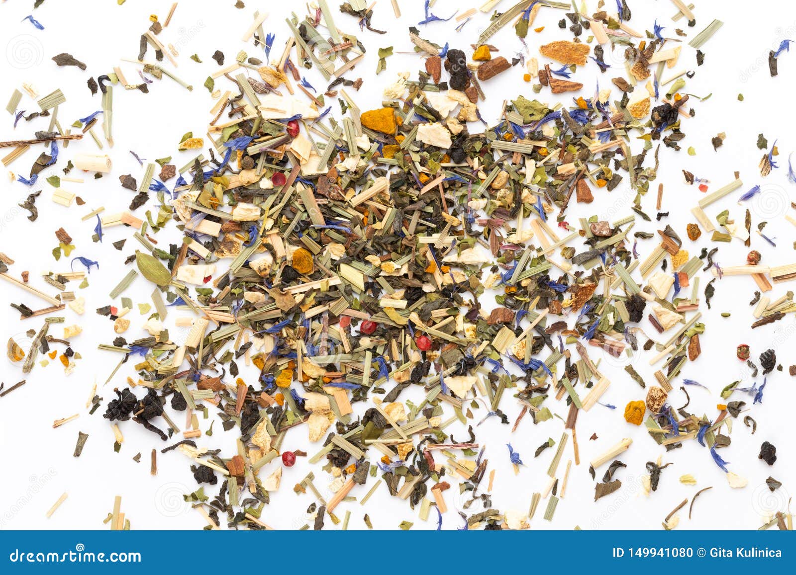 Herbal Tea on a White Background. Top View Stock Photo - Image of green ...