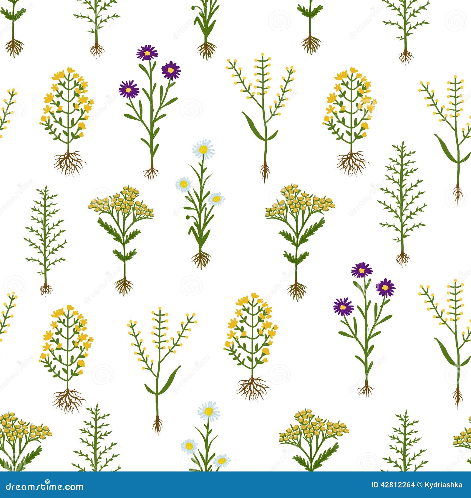Herbarium Flowers with Roots, Seamless Pattern Stock Vector ...